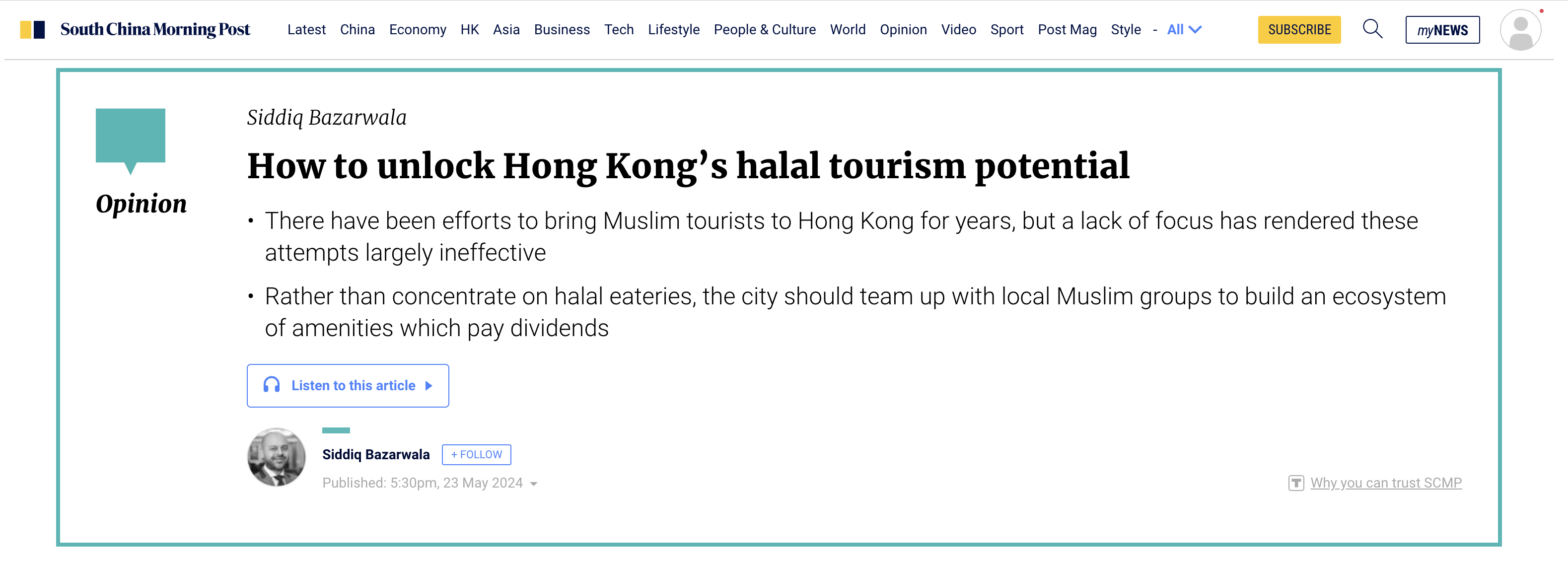 OUR COLUMN IN SCMP – Halal Association of Hong Kong 香港清真協會